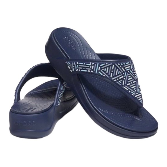 CROCS | Shoes | Crocs Navy Blue Monterey Diamante Wedge Slide Thong ...